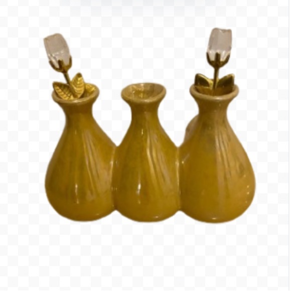 Accents | Vintage Triplet 3 Stem Iridescent Glaze Ceramic Vase | Poshmark